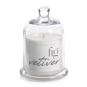 zodax | black fig vetiver | apothecary guild scented candle jar with glass dome | 68 hour burn time