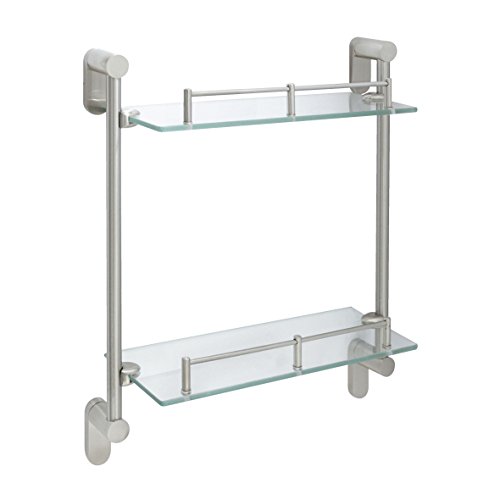 MODONA Double Wall Glass Shelf with Pre-Installed Rail - Satin Nickel - Oval Series - 5 Year Warrantee