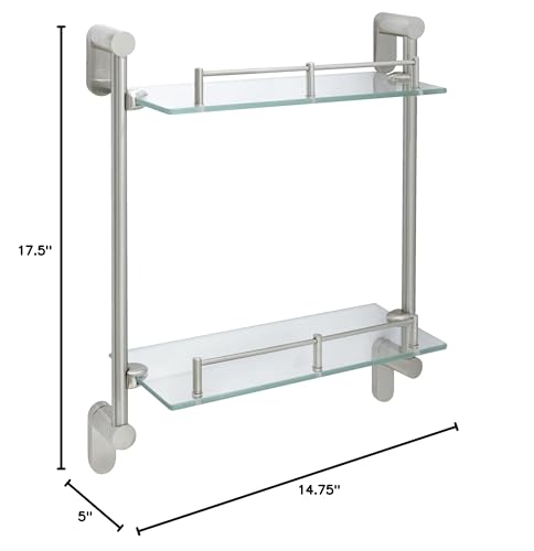 MODONA Double Wall Glass Shelf with Pre-Installed Rail - Satin Nickel - Oval Series - 5 Year Warrantee