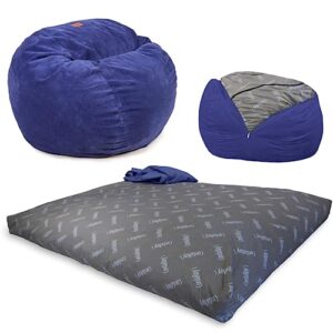 cordaroy's chenille bean bag chair, convertible chair folds from bean bag to lounger, as seen on shark tank, navy - king size