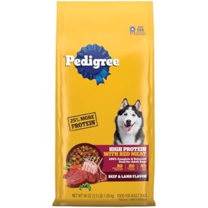 pedigree high protein adult dry dog food beef and lamb flavor dog kibble, 3.5 lb. bag