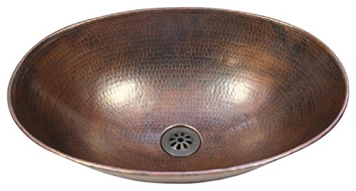 SimplyCopper 17" Oval Copper Vessel Bath Sink with 13" Waterfall Faucet and Daisy Drain Inlcuded