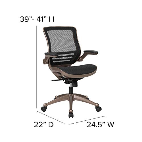 Flash Furniture Warfield Mid-Back Transparent Black Mesh Executive Swivel Office Chair with Melrose Gold Frame and Flip-Up Arms