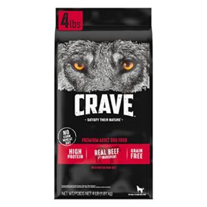 crave grain free high protein adult dry dog food, beef, 4 lb. bag