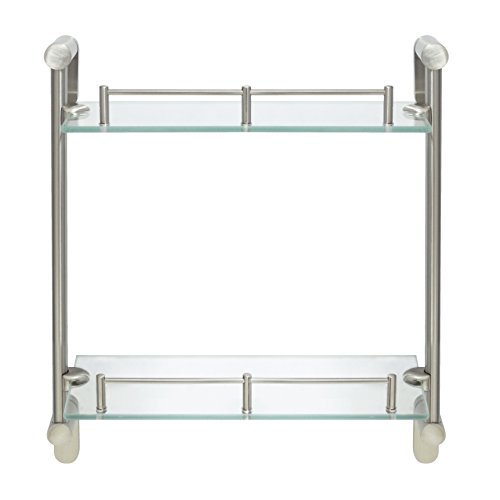 MODONA Double Wall Glass Shelf with Pre-Installed Rail - Satin Nickel - Oval Series - 5 Year Warrantee