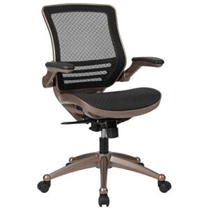 flash furniture warfield mid-back transparent black mesh executive swivel office chair with melrose gold frame and flip-up arms