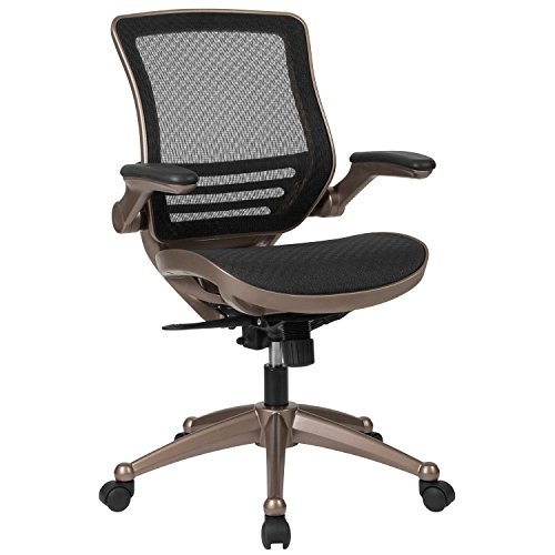 Flash Furniture Warfield Mid-Back Transparent Black Mesh Executive Swivel Office Chair with Melrose Gold Frame and Flip-Up Arms