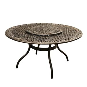 oakland living ornate traditional outdoor mesh lattice aluminum 59 inch bronze round dining table with lazy susan