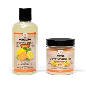 clark's bamboo cutting board care kit, includes mineral oil (12oz) and carnauba beeswax (6oz) enriched with orange & lemon extract, bamboo cutting board oil food grade, cutting board wax bamboo