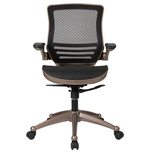 Flash Furniture Warfield Mid-Back Transparent Black Mesh Executive Swivel Office Chair with Melrose Gold Frame and Flip-Up Arms