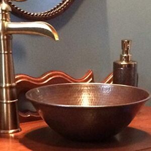 SimplyCopper 14" Round Copper Vessel Bath Sink Brushed Sedona Highlighting