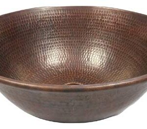 SimplyCopper 14" Round Copper Vessel Bath Sink Brushed Sedona Highlighting