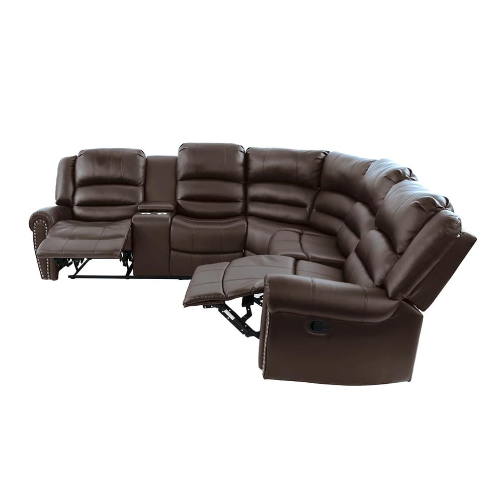 Poundex Tamanna Brown Bonded Leather Reclining Sectional Sofa