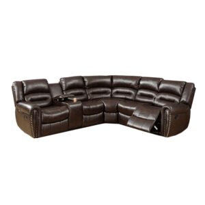 poundex tamanna brown bonded leather reclining sectional sofa