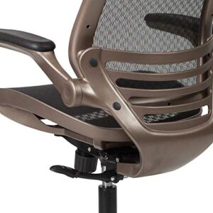 Flash Furniture Warfield Mid-Back Transparent Black Mesh Executive Swivel Office Chair with Melrose Gold Frame and Flip-Up Arms