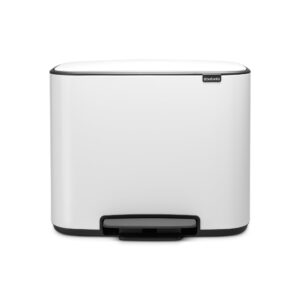 brabantia bo step-on pedal trash can - 3 + 6 gal inner buckets (white) waste/recycling garbage can, removable compartments + free bags