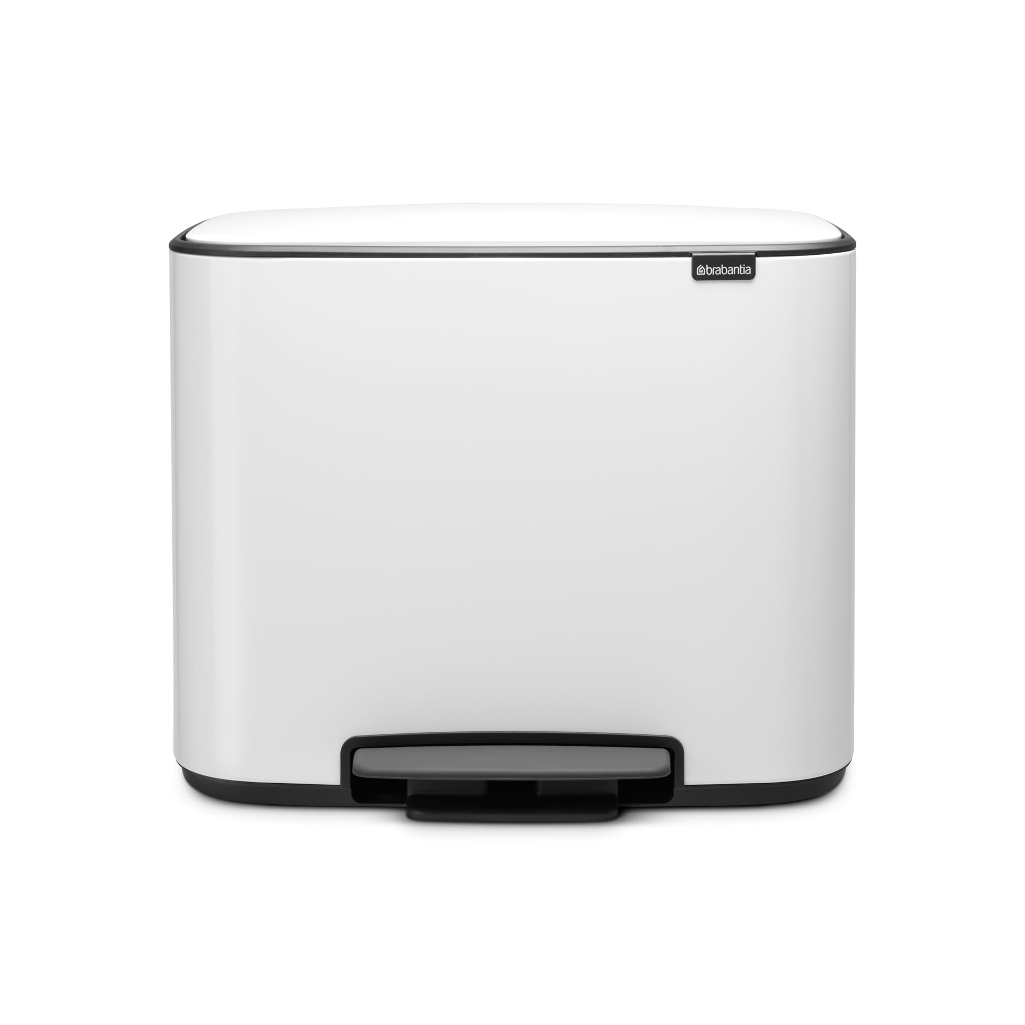 Brabantia Bo Step-On Pedal Trash Can - 3 + 6 Gal Inner Buckets (White) Waste/Recycling Garbage Can, Removable Compartments + Free Bags