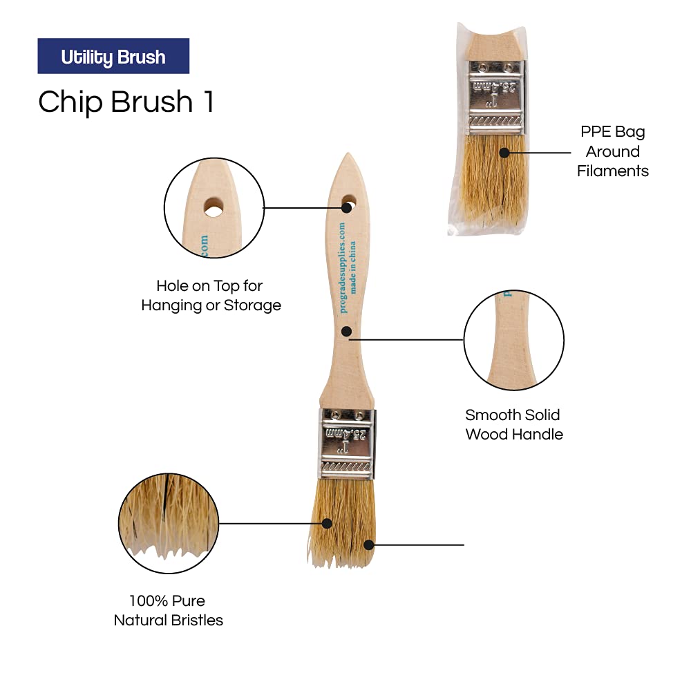 Pro Grade - Chip Paint Brushes - 36 Ea 1 Inch Chip Paint Brush Light Brown