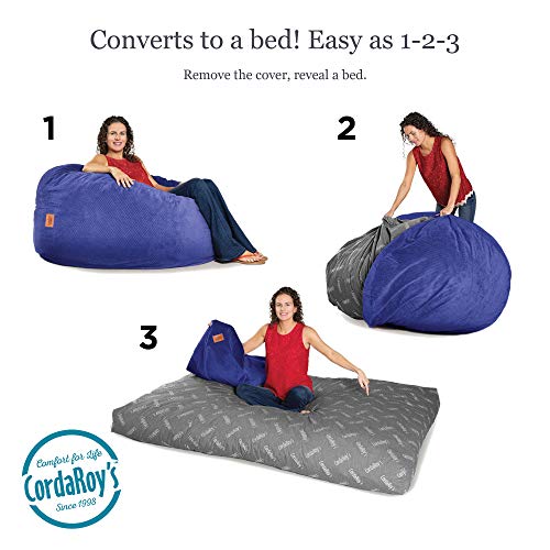 CordaRoy's Chenille Bean Bag Chair, Convertible Chair Folds from Bean Bag to Lounger, As Seen on Shark Tank, Navy - King Size