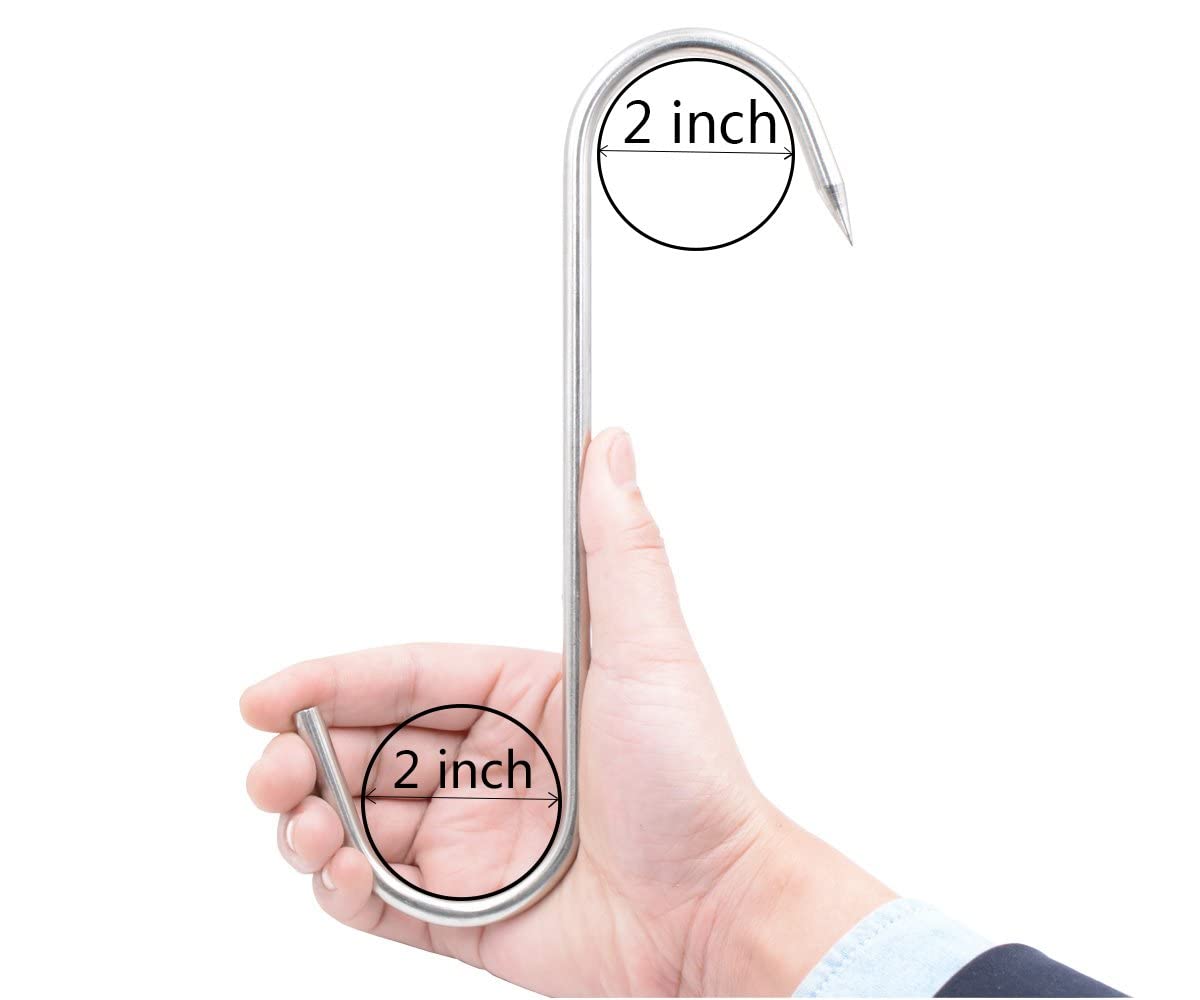 HONSHEN 10" Meat Hooks,8mm Heavy Duty S-Hooks Stainless Steel Meat Processing Butcher Hook 4Pack