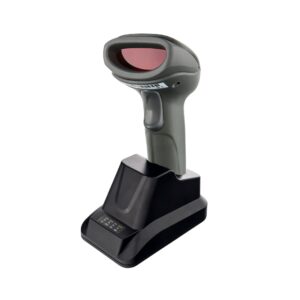 ls-pro wireless barcode scanner with usb cradle receiver charging base, 2.4ghz handheld 1d cordless laser barcode reader, up to 150ft transmission range, long-life battery 2200mah, 1 year warranty.