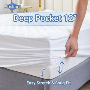 Abstract Twin Mattress Topper - Quilted, Fitted Mattress Pad Twin Deep Pockets - Breathable Cooling Soft Cotton Twin Bed Mattress Topper - Pillow Topper- 39" x75" Twin, White