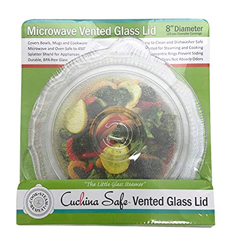 Cuchina Safe Vented Microwave Glass Lid and Bowl Cover; Perfect Lid for Bowls, Mugs, and Pots (8 inch - 1-Piece Set)