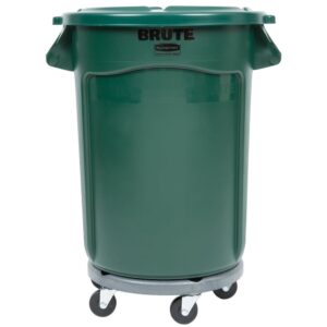 tabletop king brute 32 gallon green trash can with lid and dolly