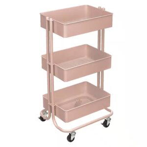 simply tidy lexington 3 tier multipurpose stylish rolling storage cart for organizing supplies in home or office spaces, rose gold