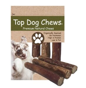 top dog chews - 5"-6" beef esophagus stuffed with ground bully stick- all natural dog treat- 3 pack