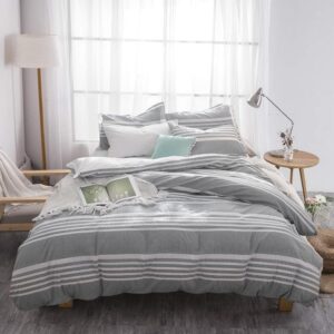 merryfeel cotton duvet cover set,100% cotton seersucker stripe duvet cover set, yarn dyed bedding set,3 pieces - full/queen - grey