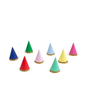 meri meri mini birthday hats, pack of 8 bright and colorful kids mini party hats, cone party hats, birthday hats for kids