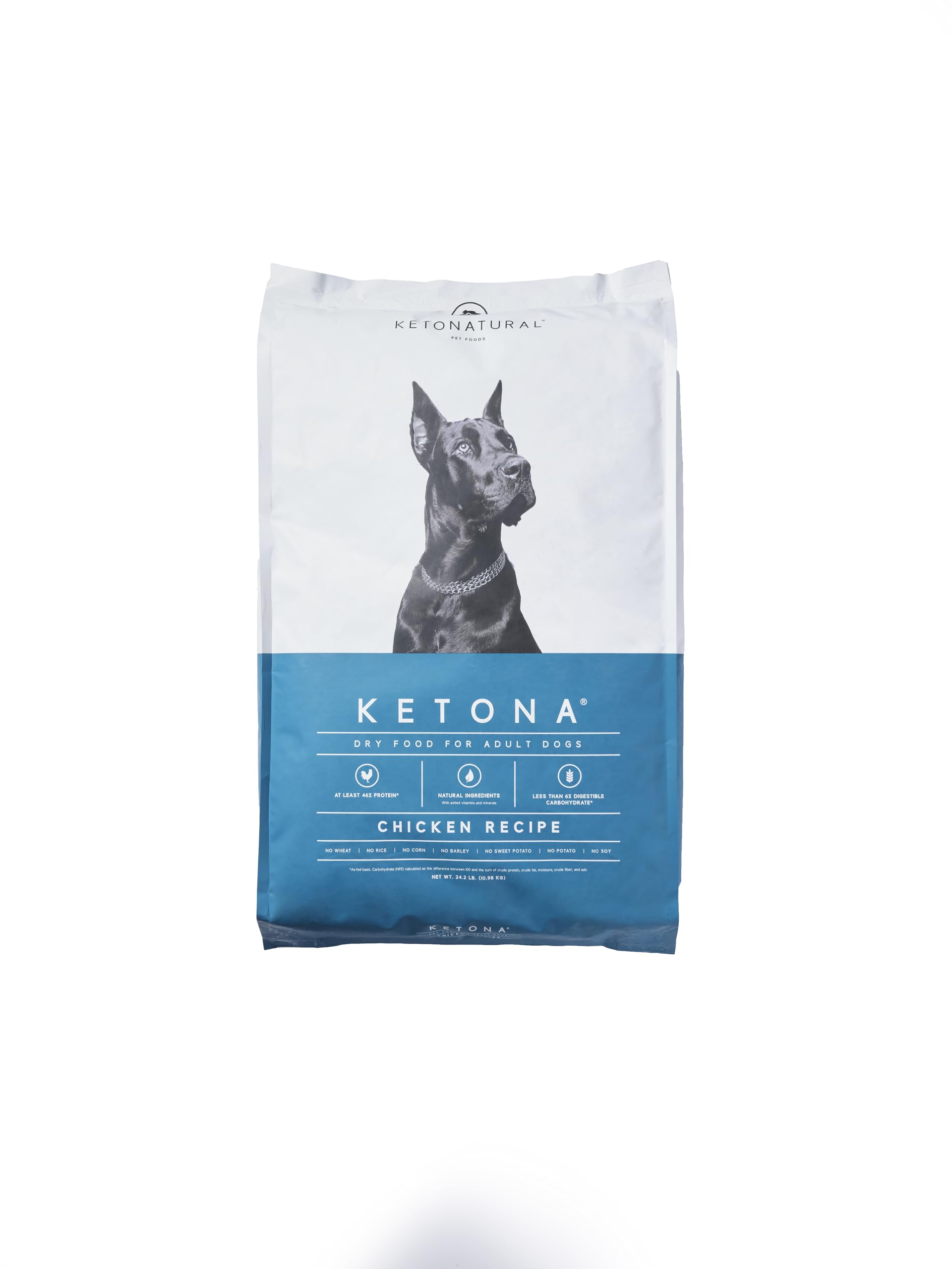 Ketona Chicken Recipe Adult Dry Dog Food, Natural, Low Carb (Only 5%), High Protein (46%), Grain-Free, The Nutrition of a Raw Diet with The Cost and Convenience of a Kibble; 24.2lb