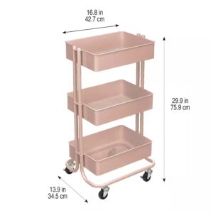 Simply Tidy Lexington 3 Tier Multipurpose Stylish Rolling Storage Cart for Organizing Supplies in Home or Office Spaces, Rose Gold