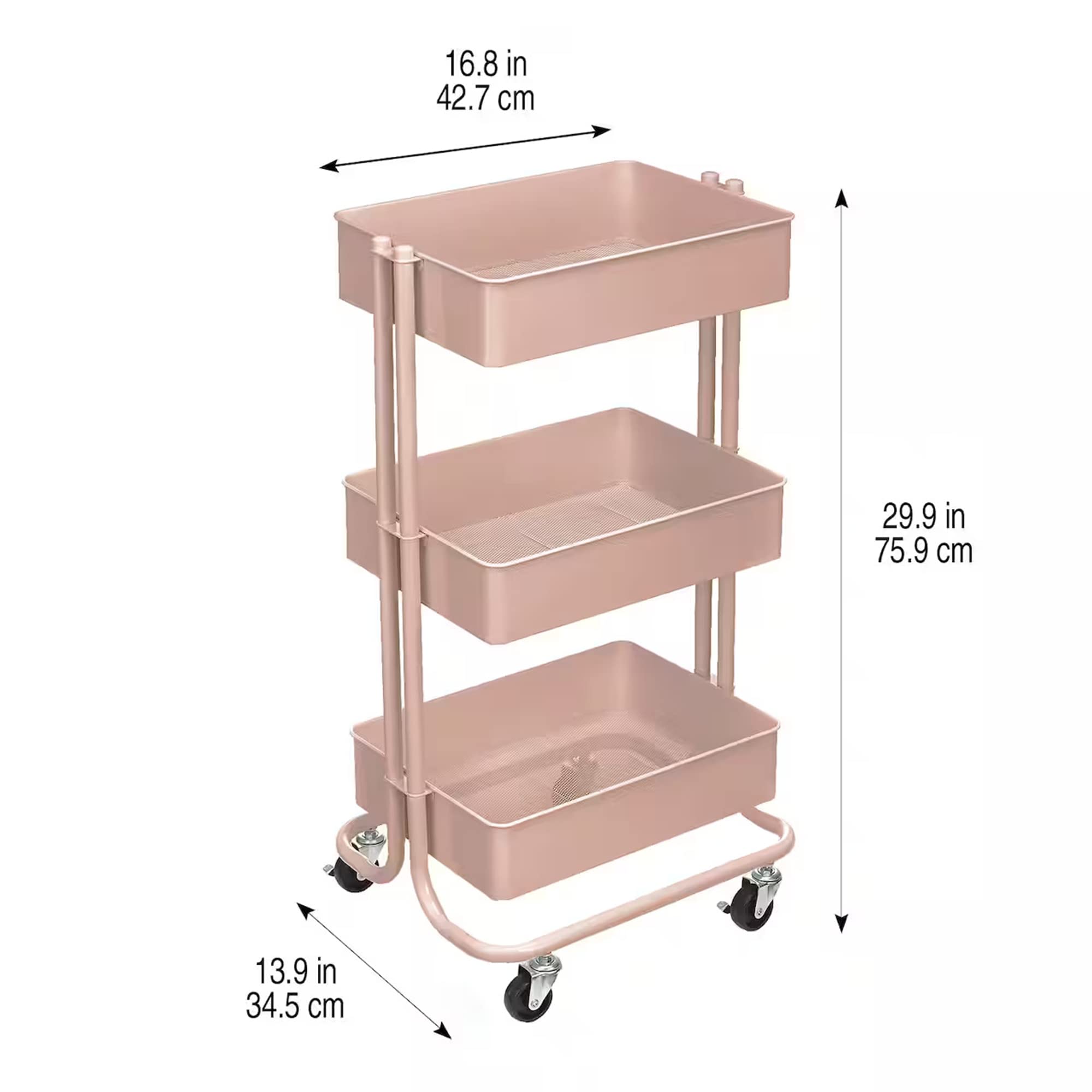 Simply Tidy Lexington 3 Tier Multipurpose Stylish Rolling Storage Cart for Organizing Supplies in Home or Office Spaces, Rose Gold