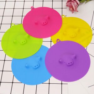 Honbay 5PCS 13cm/5.12inch Cute Swimming Piggy Anti-dust Silicone Cup Lids Mug Cover with Hanging Loops