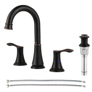 parlos two-handle high arc bathroom faucet with metal pop up drain and cupc faucet supply lines widespread 8 inch deck mounted,oil rubbed bronze, demeter 13652