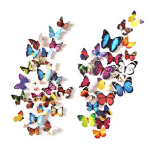 80pcs butterfly wall decor - plastic butterflies wings foldable removable waterproof reusable mural wall stickers for home room bedroom nursery party wedding christmas decorations