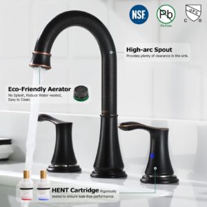 PARLOS Two-Handle High Arc Bathroom Faucet with Metal Pop Up Drain and cUPC Faucet Supply Lines Widespread 8 inch Deck Mounted,Oil Rubbed Bronze, Demeter 13652