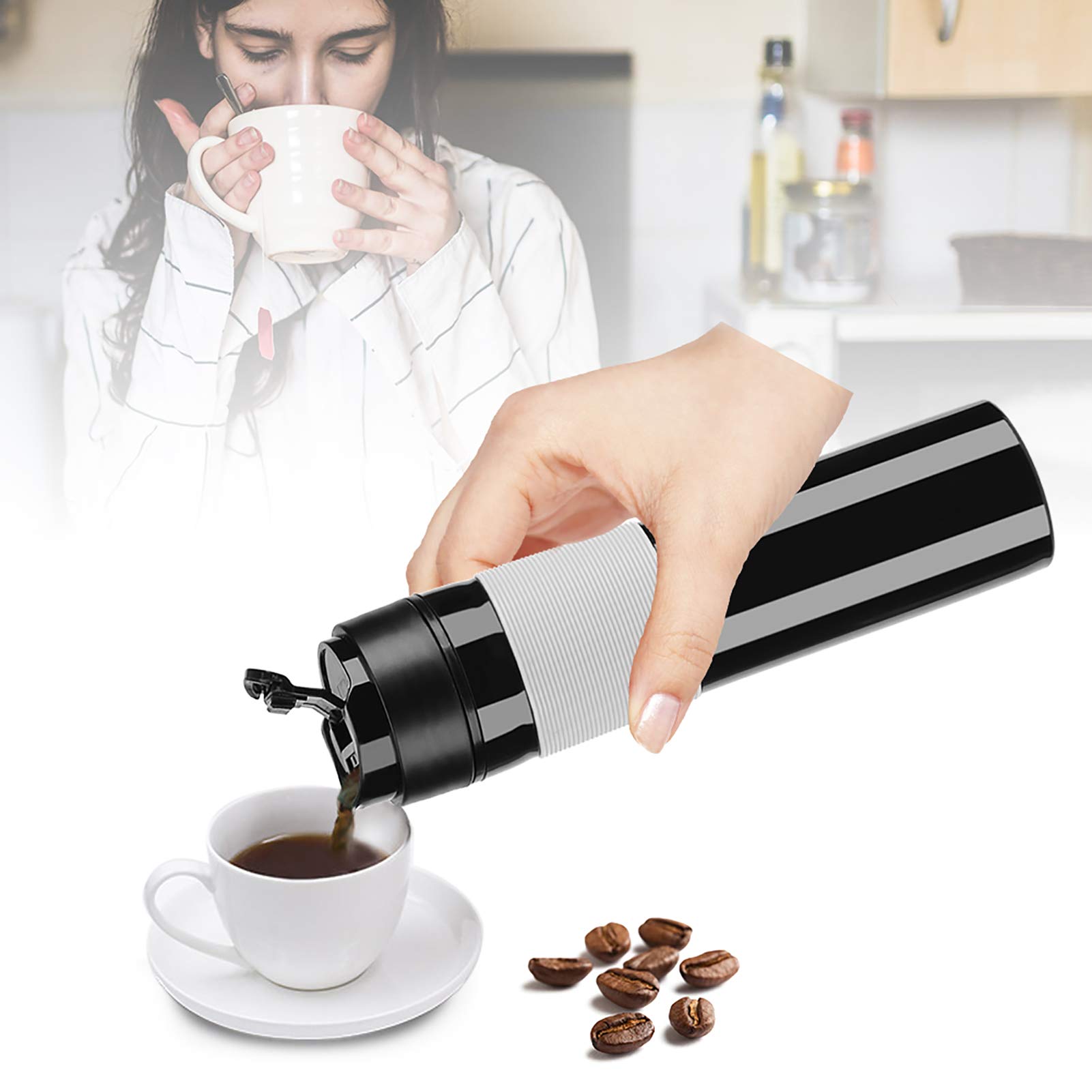 Fdit Portable Mini Espresso Maker Hand Held Pressure Caffe Espresso Machine Compact Manual Coffee Maker for Home Office Travel Outdoor(Black)