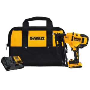 dewalt dcn660d1r 20v max 2.0 ah cordless lithium-ion 16 gauge 2-1/2 in. 20 degree angled finish nailer kit (renewed)