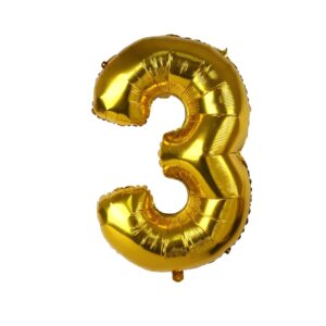 Treasures Gifted Large Gold Number Balloons - 40 Inch Foil Number 3 Balloon - Birthday Balloon Numbers - Graduation Balloon Numbers - Number Balloons for Birthday, Anniversary, New Years Eve Party