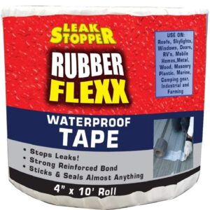 leak stopper rubber flexx waterproof tape |4 in x 10 ft| repair material to seal and fix leaks, roofs, gutters, windows & more! | incredible adhesion w/durability and toughness | 1 pack white