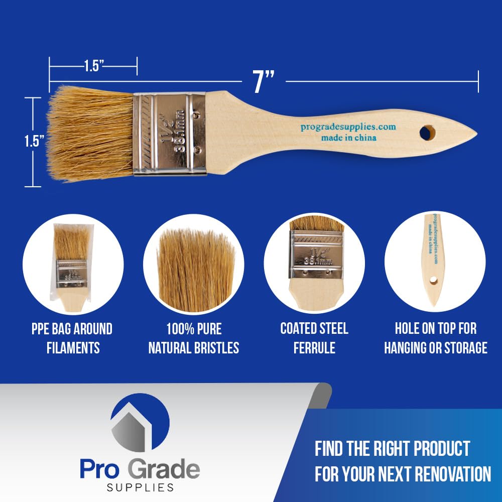 Pro Grade - Chip Paint Brushes - 96 Ea 1.5 Inch Chip Paint Brush Light Brown