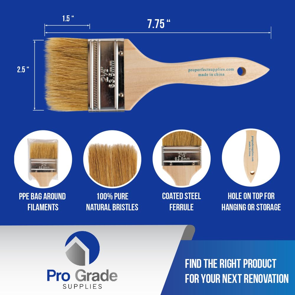 Pro Grade - Chip Paint Brushes - 24 Ea 2.5 Inch Chip Paint Brush Light Brown