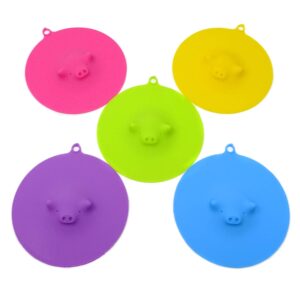 honbay 5pcs 13cm/5.12inch cute swimming piggy anti-dust silicone cup lids mug cover with hanging loops