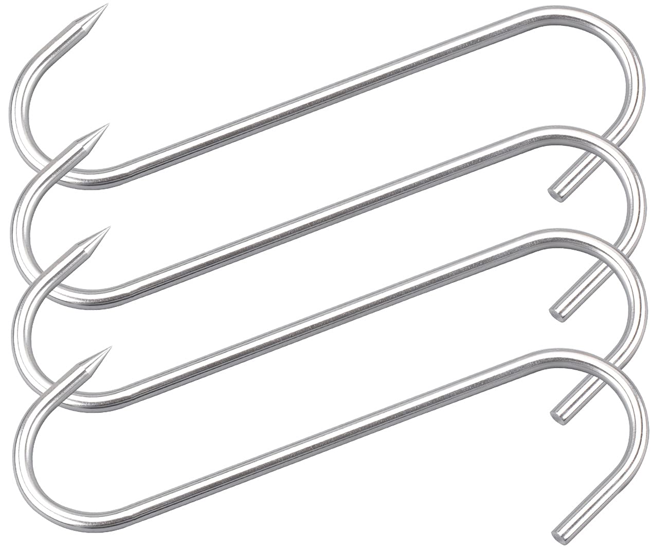 HONSHEN 10" Meat Hooks,8mm Heavy Duty S-Hooks Stainless Steel Meat Processing Butcher Hook 4Pack