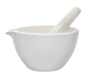 eisco porcelain mortar & pestle set, 30oz (900ml) - unglazed grinding surface - excellent for kitchen or laboratory - grinds powdered chemicals, herbs & spices - pill crusher - white