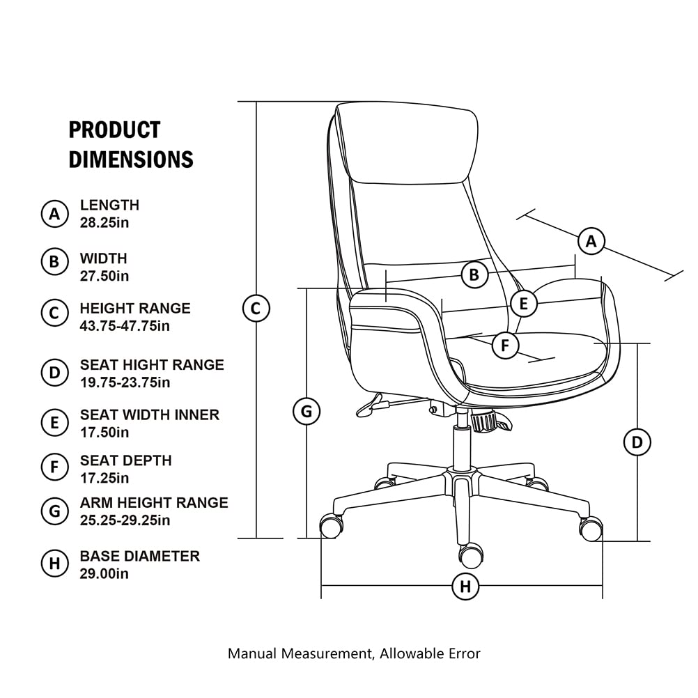 Glitzhome Modern Office Computer Desk Chair, Home Executive High-Back Office Chair PU Leather Adjustable Upholstered Swivel Task Chair with Armrest(Brown)