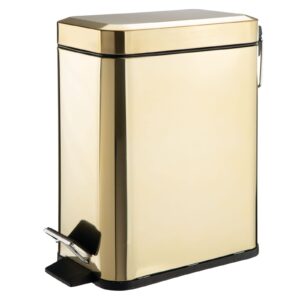 mdesign small modern 1.3 gallon rectangle metal lidded step trash can, compact garbage bin with removable liner bucket and handle for bathroom, kitchen, craft room, office, garage - soft brass